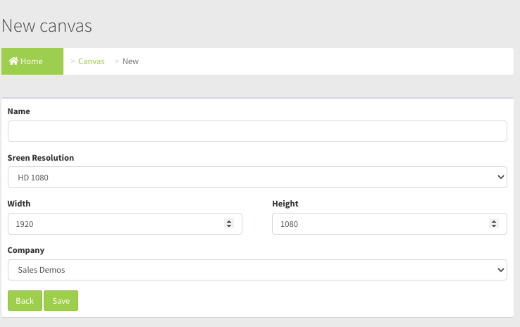 Canvas New / Edit Page